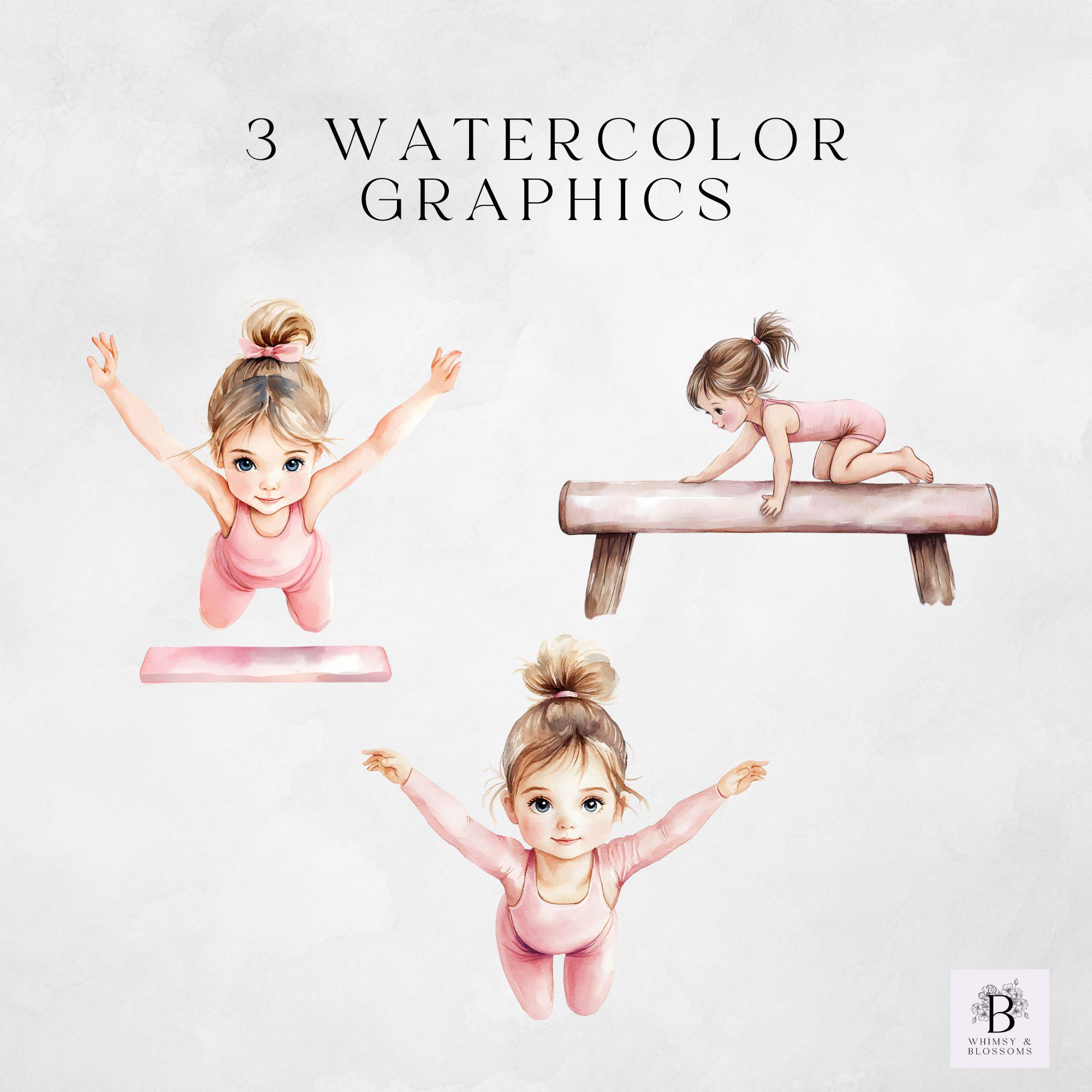 Watercolor Gymnastics Girl Clipart - Watercolor Gymnastics Clipart - 3 ...