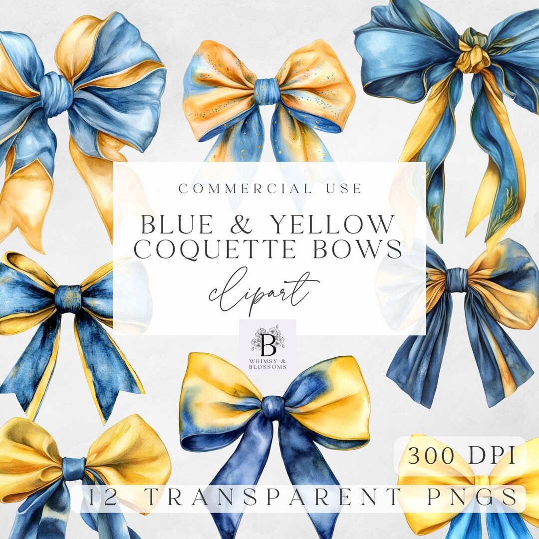 Blue & Yellow Bow Clipart - Coquette Bow Clipart - Girly Bows - Down ...