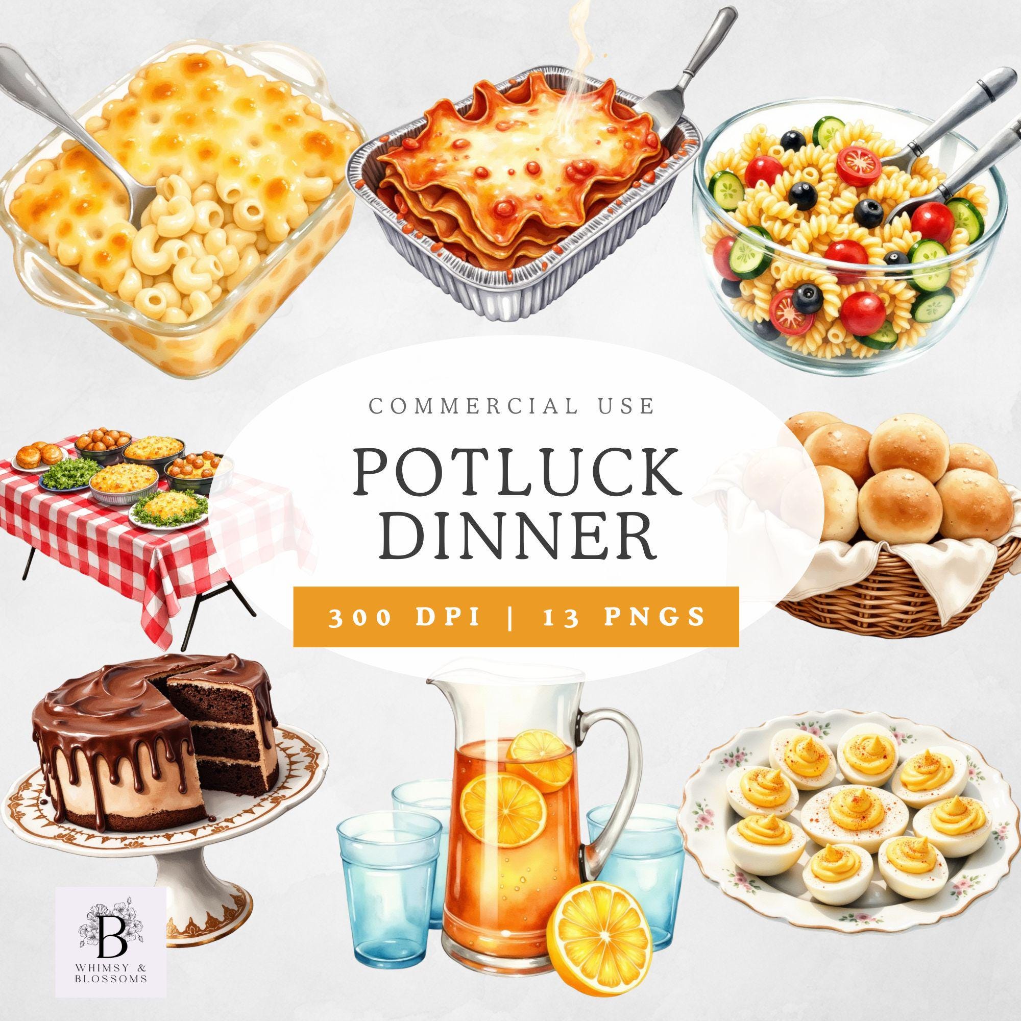 Potluck Clipart Bundle, Watercolor Food Graphics, Casserole PNG ...