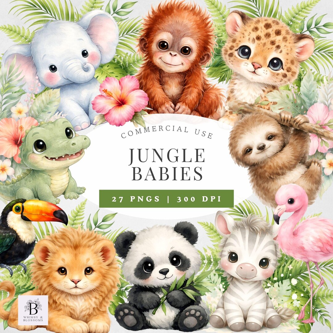 Jungle Baby Animals Clipart, Safari Baby Clipart, Cute Jungle Animals ...