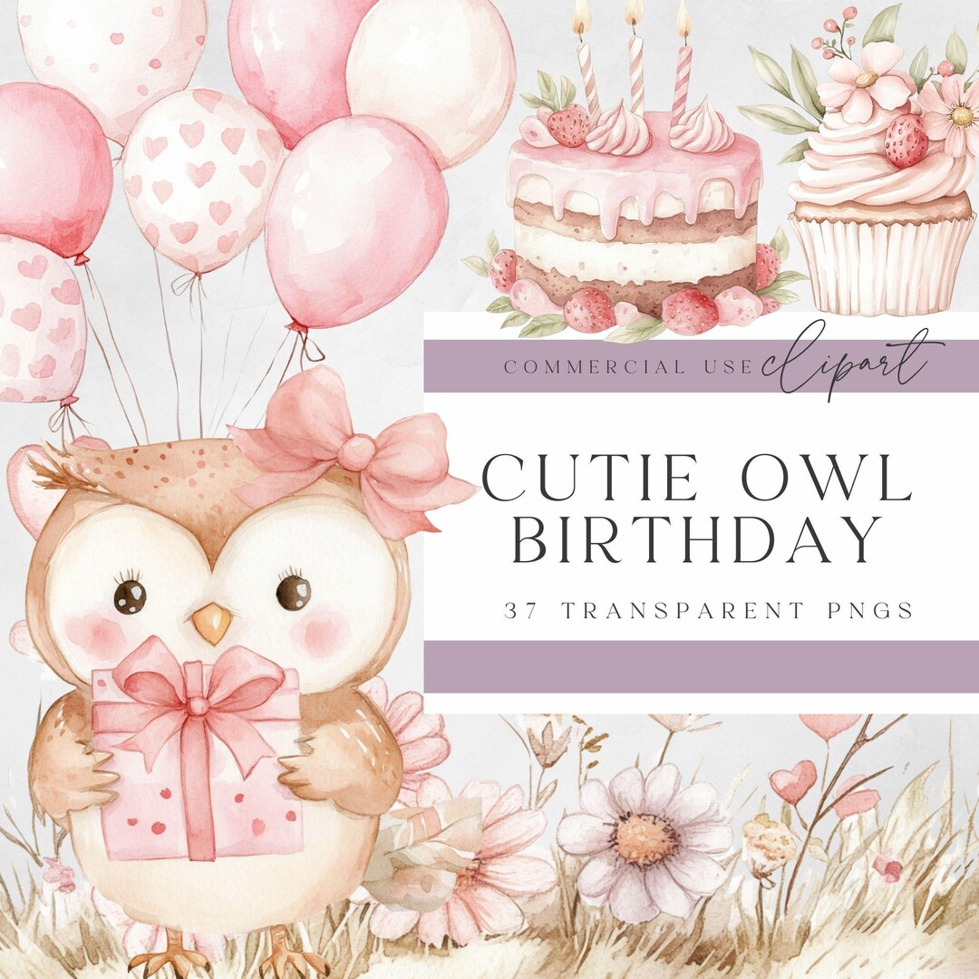 Cute Owl Clipart - Cutie Owl Birthday Clipart - High Quality - Instant ...