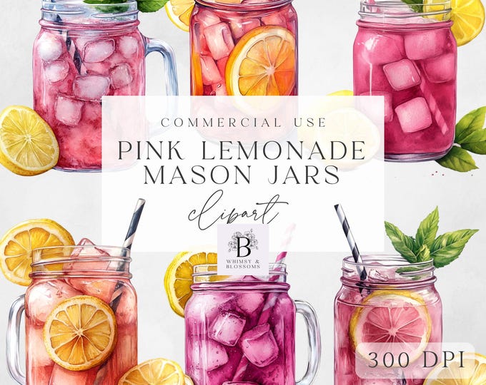 Watercolor Pink Lemonade Clipart, Pink Lemonade Birthday, Pink Lemonade ...