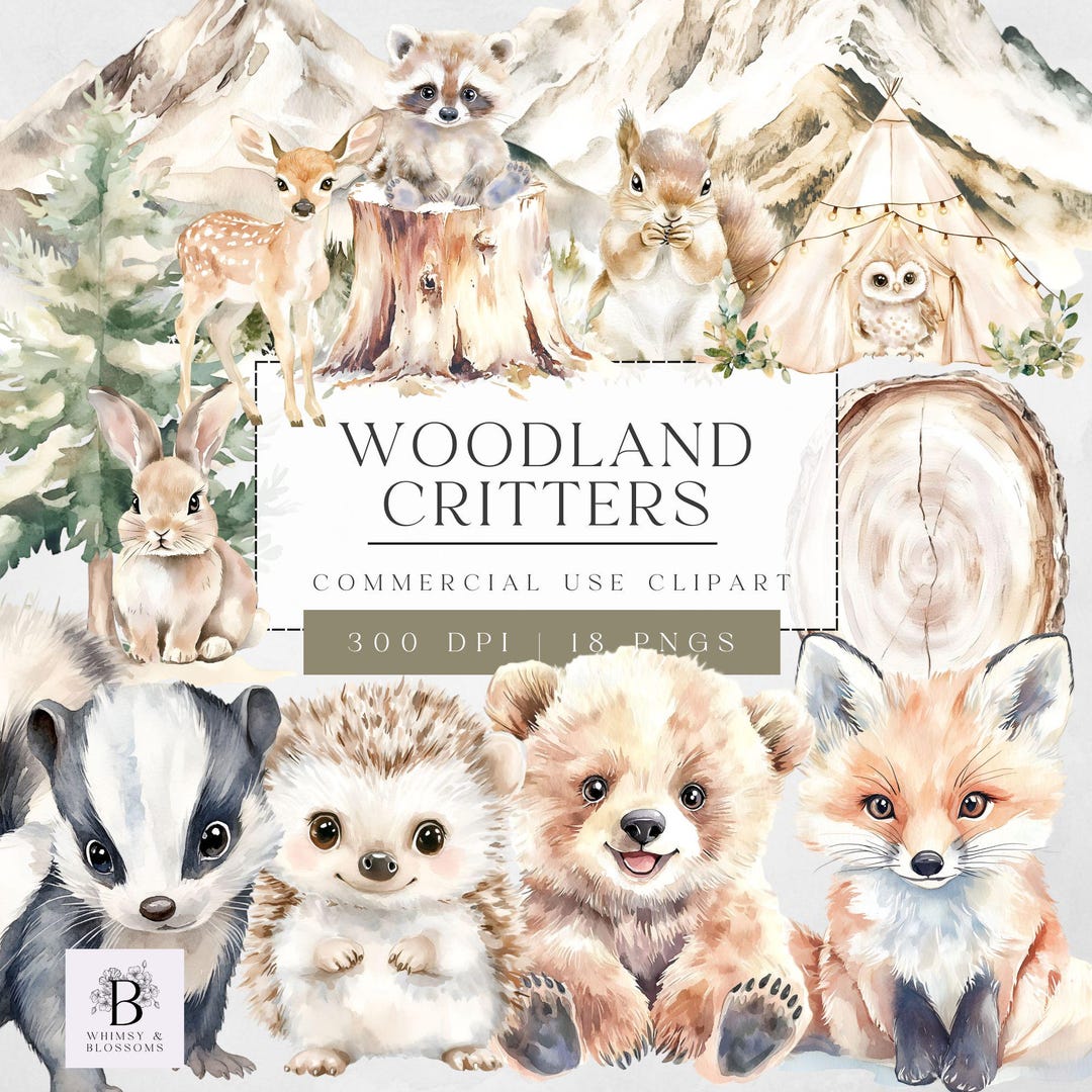 Woodland Critters Clipart - Little Camper Clipart - Boho Woodland ...