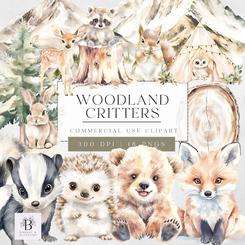 Woodland Critters Clipart - Little Camper Clipart - Boho Woodland ...