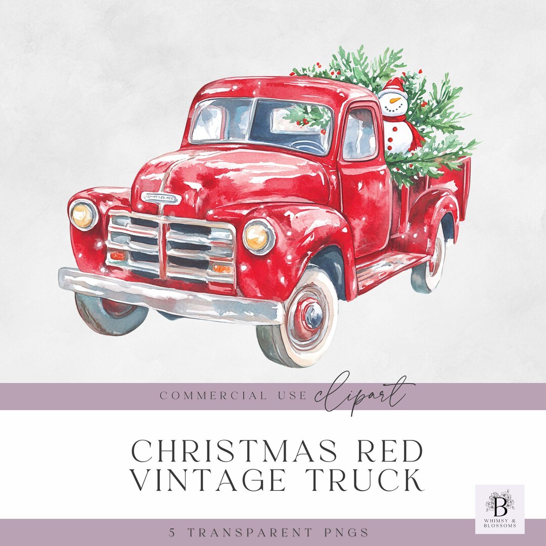 Christmas Clipart Red Farm Truck- Christmas Clipart - High Quality ...