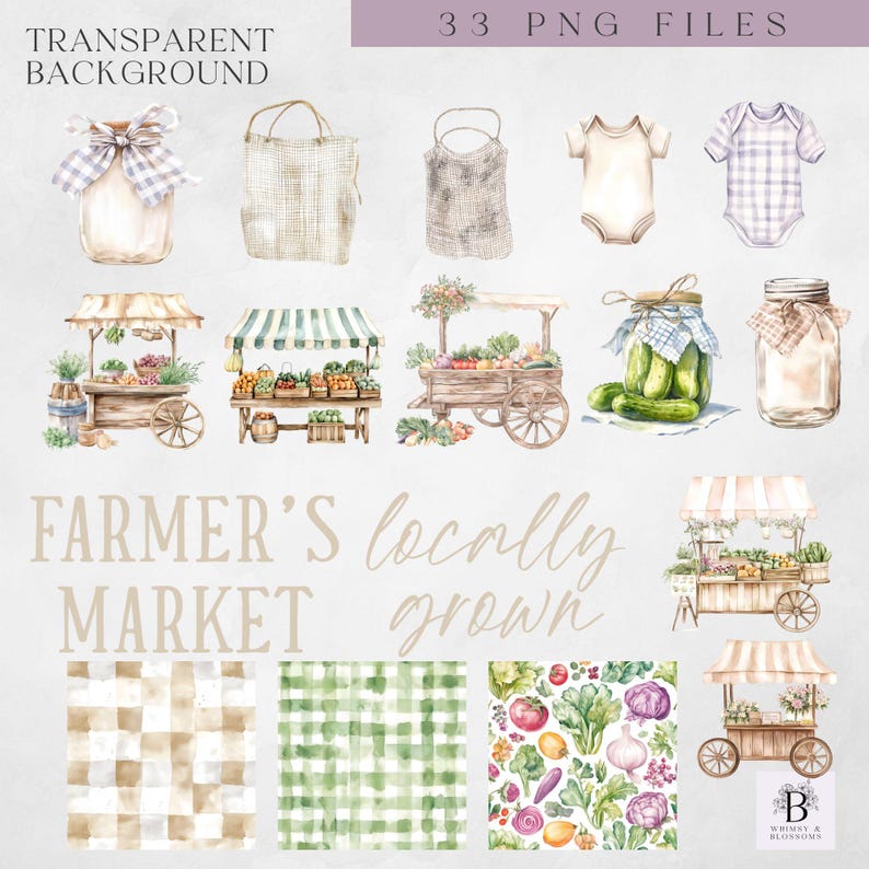Baby Farmers Market Clipart, Locally Grown PNG, Watercolor Graphics ...
