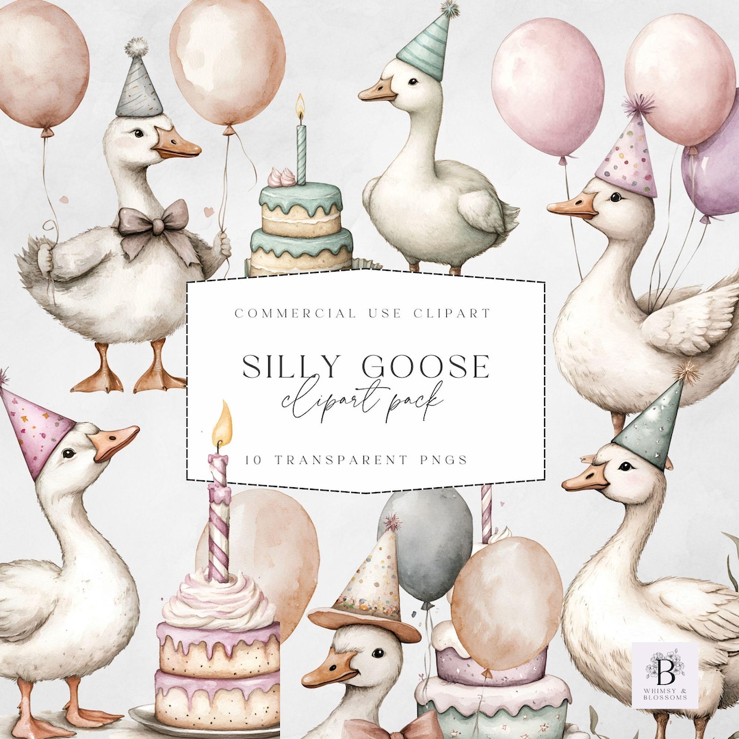 Silly Goose Birthday Clipart Pack - Vintage Goose PNG - Birthday ...