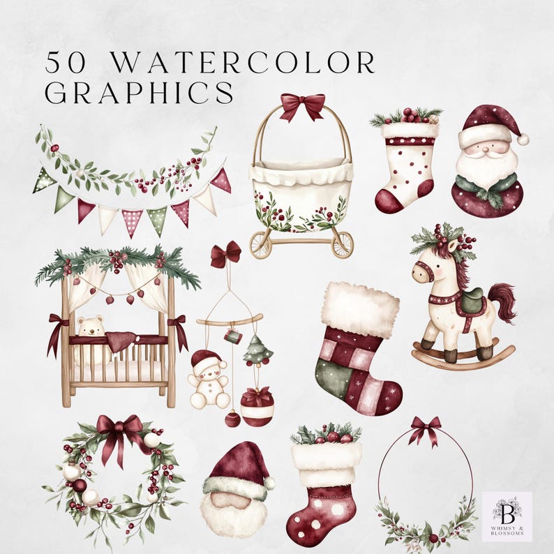 Rustic Winter Baby Watercolor Clipart - Christmas Clipart - High ...