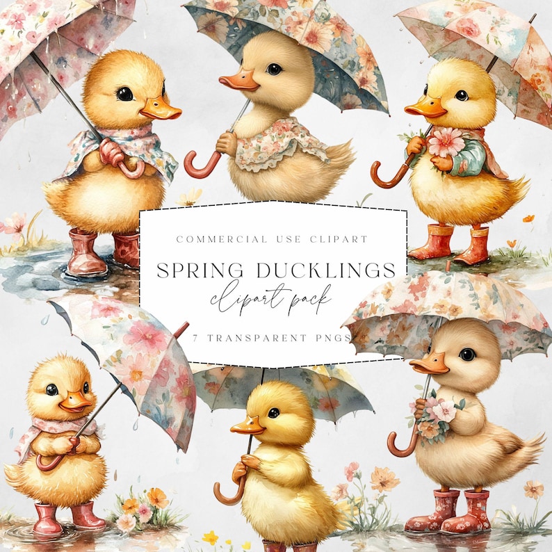 Spring Duckling Clipart, Spring Rainboots Duck PNG, Easter, Umbrella ...