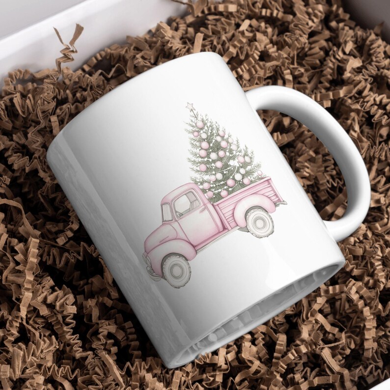 Pink Christmas Truck With Tree- Pink Christmas Clipart - High Quality ...