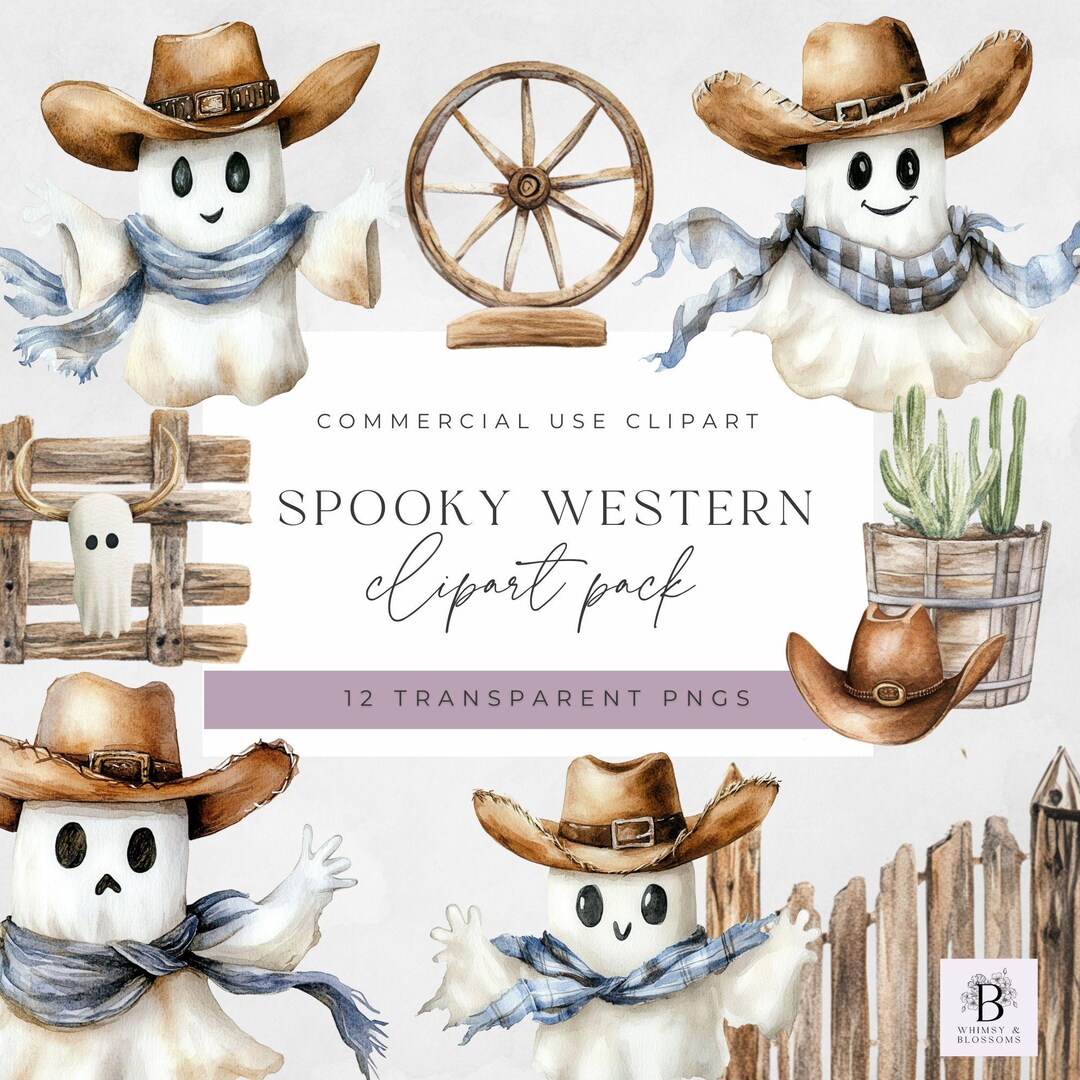 Cowboy Ghosts Clipart- Spooky Western Clipart - High Quality - Instant ...