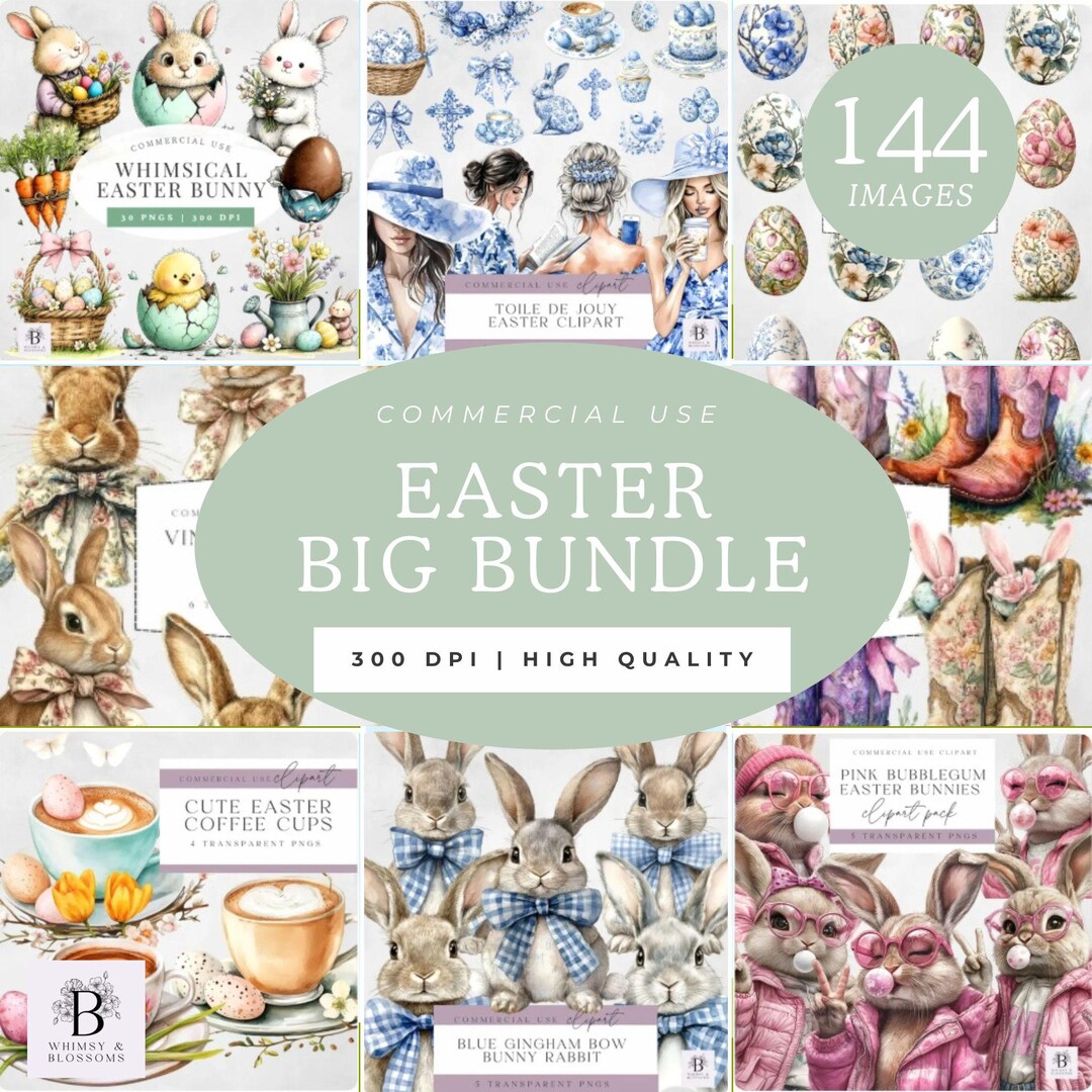 Easter Clipart Big Bundle | 144 PNG Commercial Use | Whimsical Easter ...
