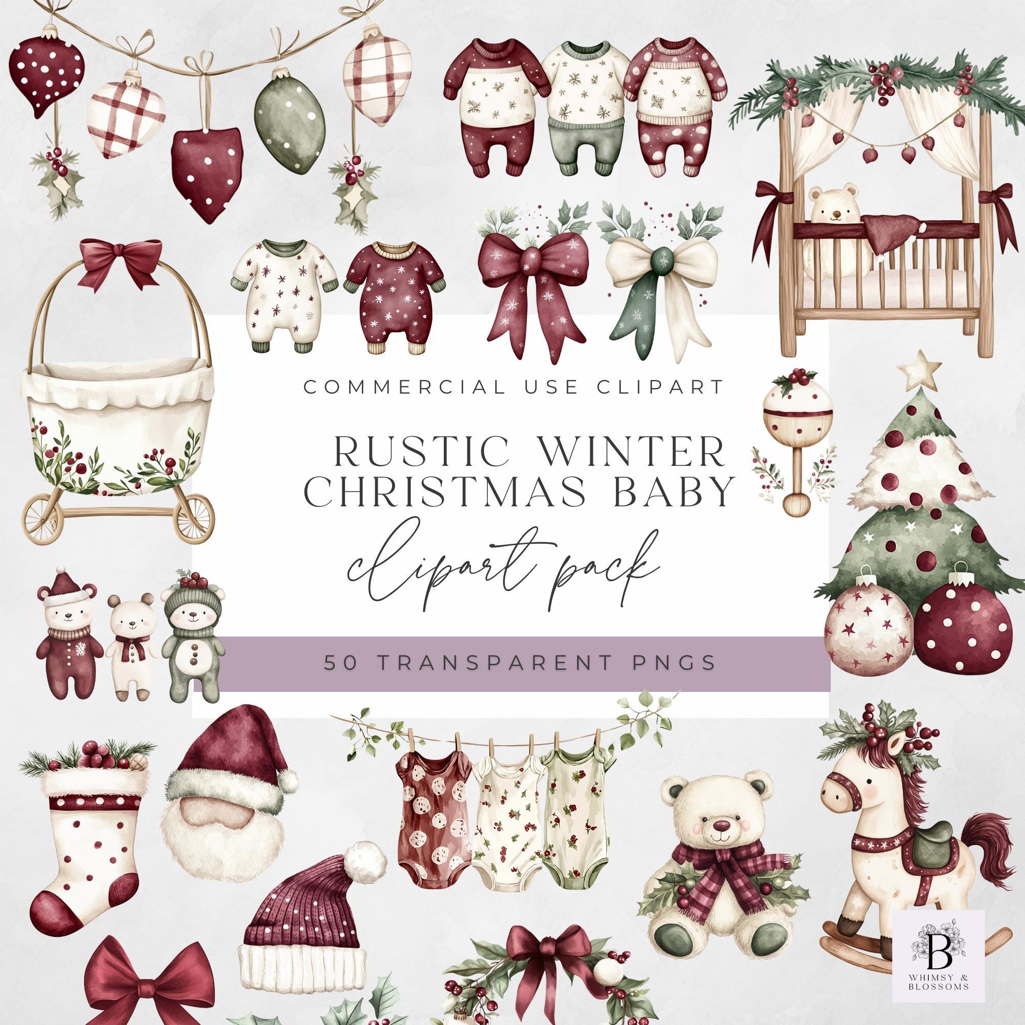 Rustic Winter Baby Watercolor Clipart - Christmas Clipart - High ...