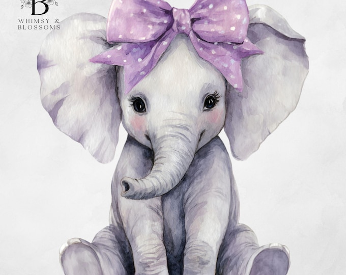 Purple Floral Elephant Clip Art, Watercolor Cute Little Peanut,lavender ...