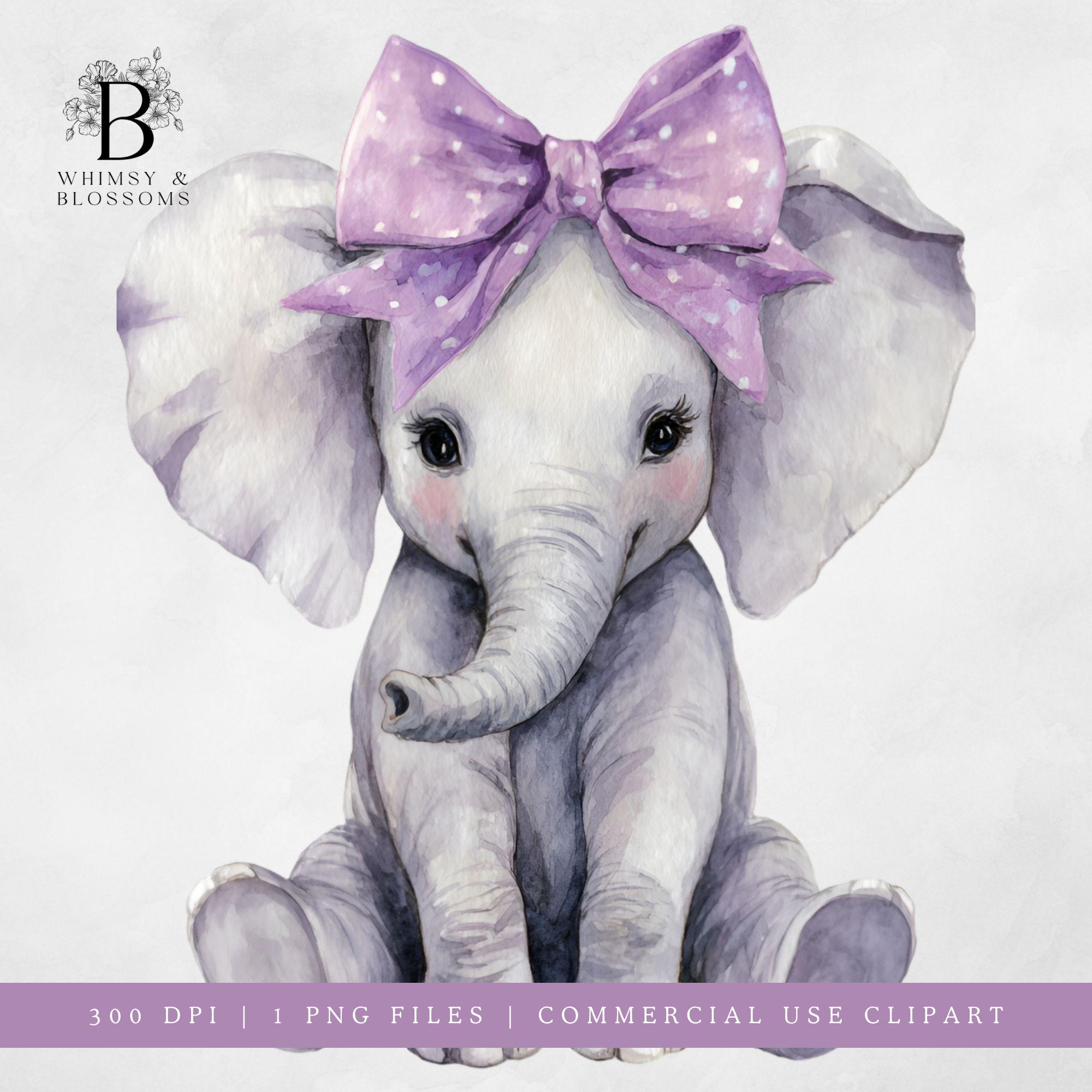 Purple Baby Elephant Png, Cute Watercolor Clipart for Baby Shower ...