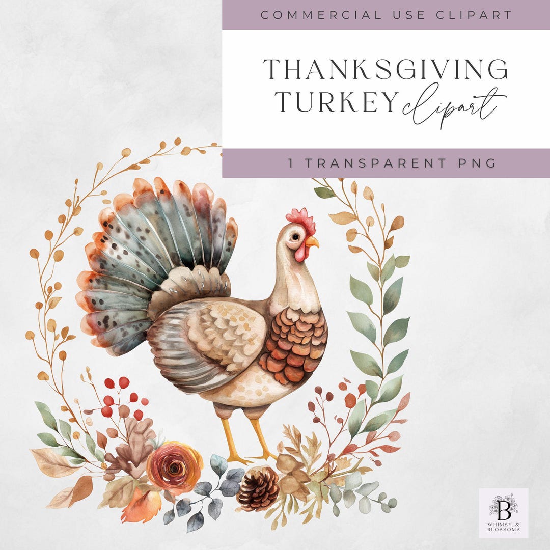 Watercolor Thanksgiving Turkey Clipart - High Quality - Instant ...