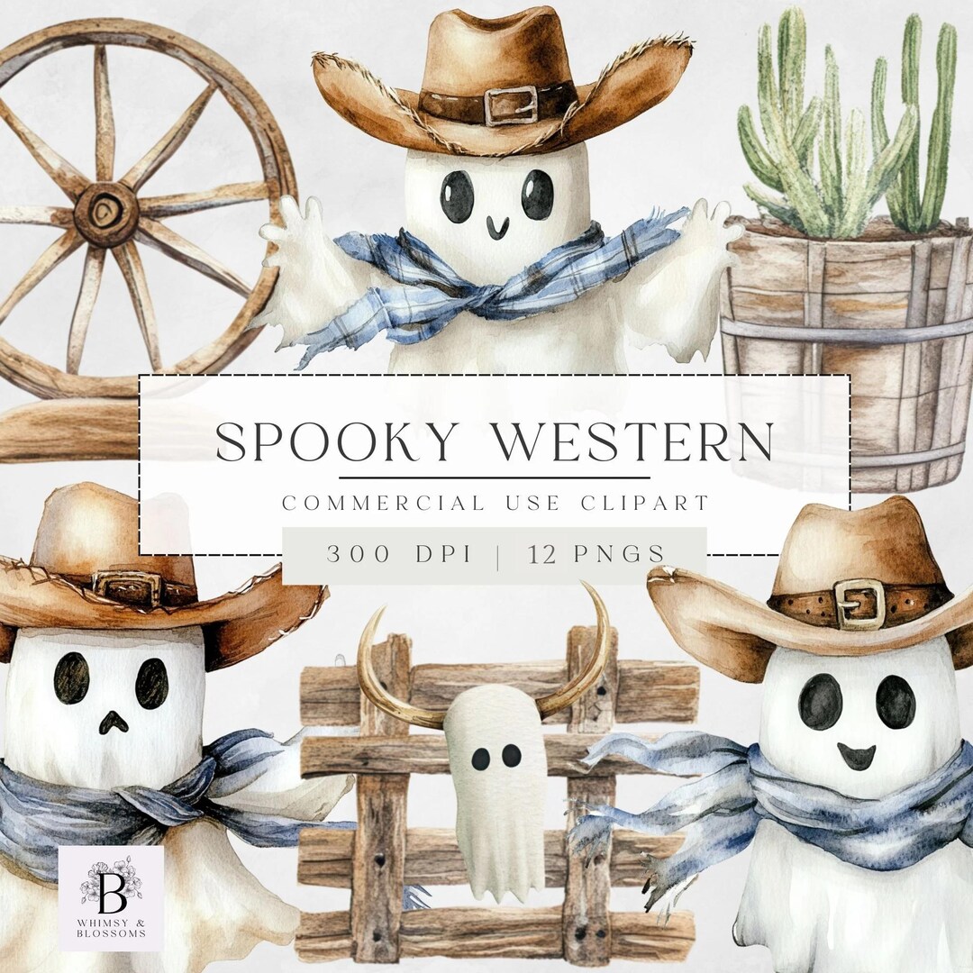 Cowboy Ghosts Clipart- Spooky Western Clipart - High Quality - Instant ...