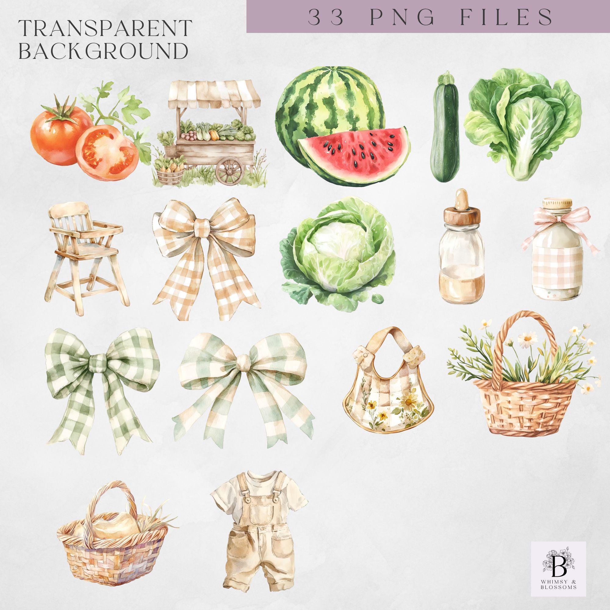 Baby Farmers Market Clipart, Locally Grown PNG, Watercolor Graphics ...