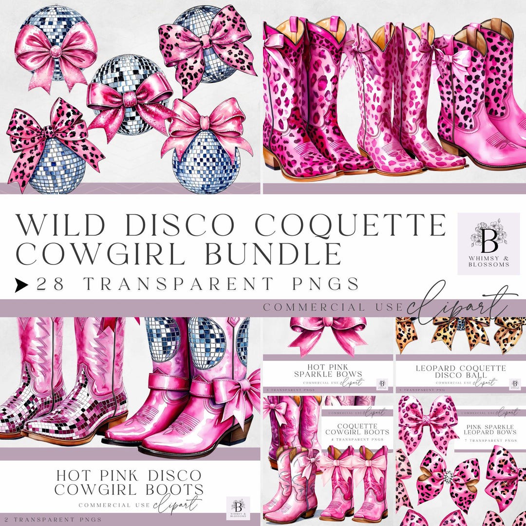 Disco Cowgirl Clipart - Disco Cowgirl Boots Bundle - Pink Boot Instant ...