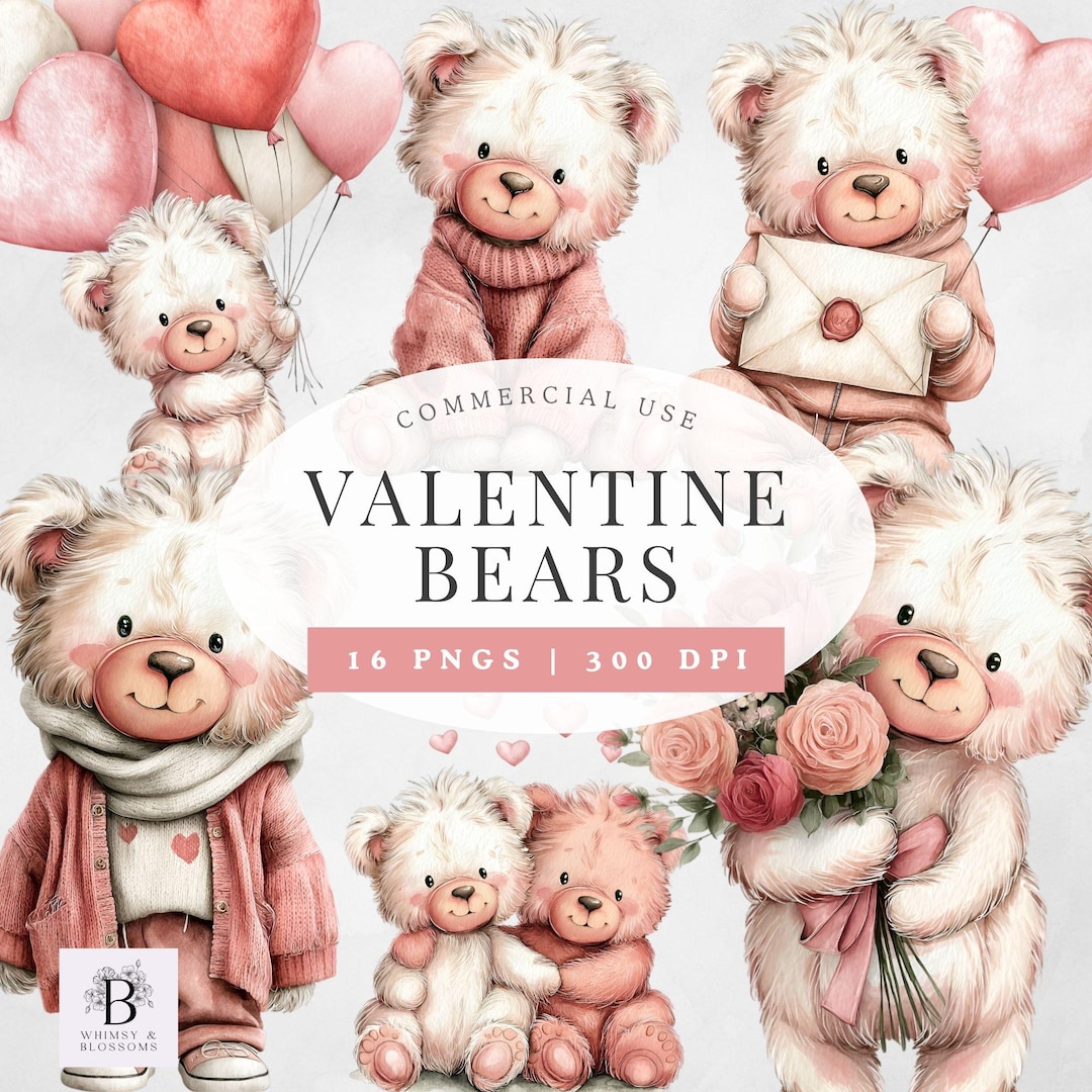 Valentine Bear Clipart, Cute Teddy Bear PNG, Love Graphics for Digital ...