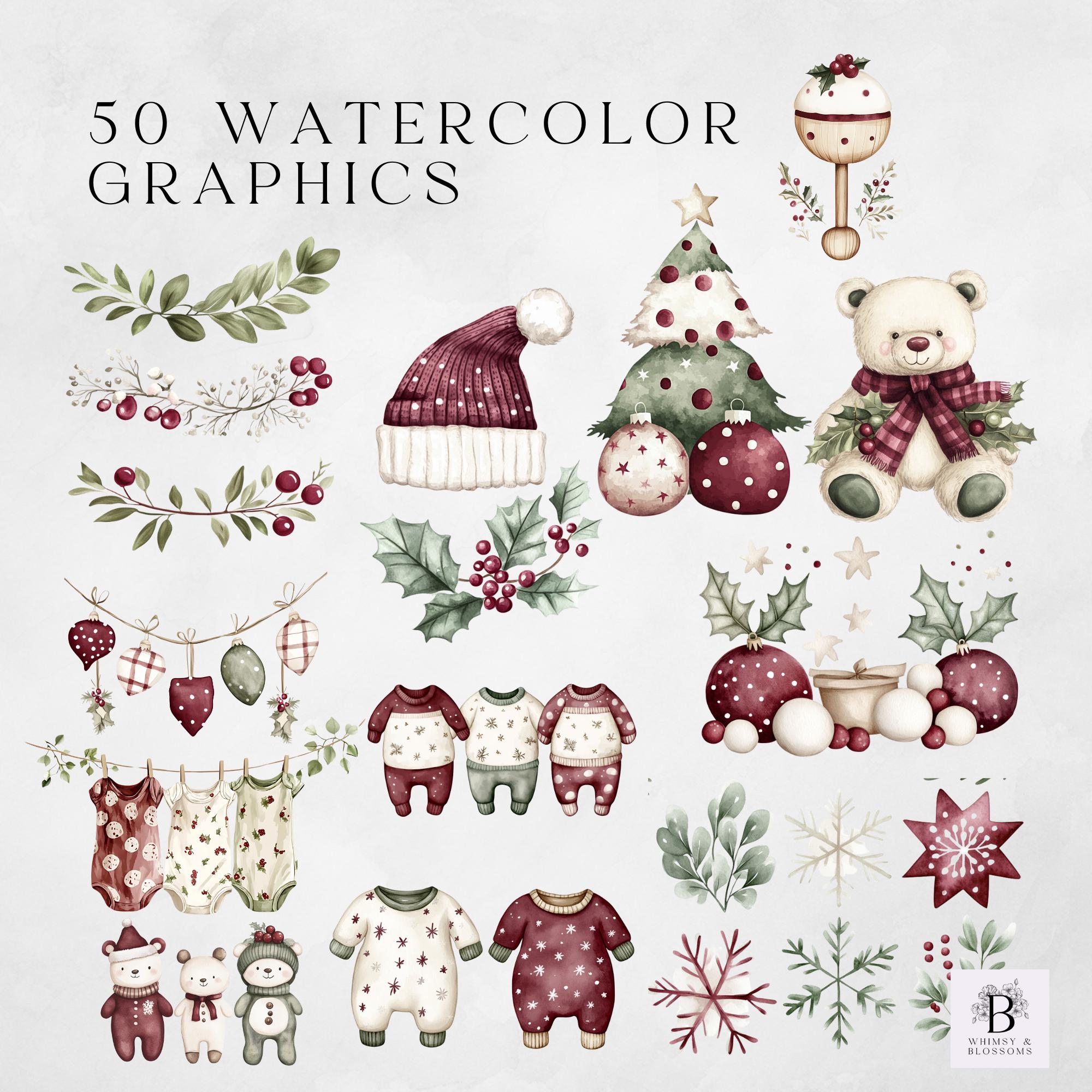 Rustic Winter Baby Watercolor Clipart - Christmas Clipart - High ...