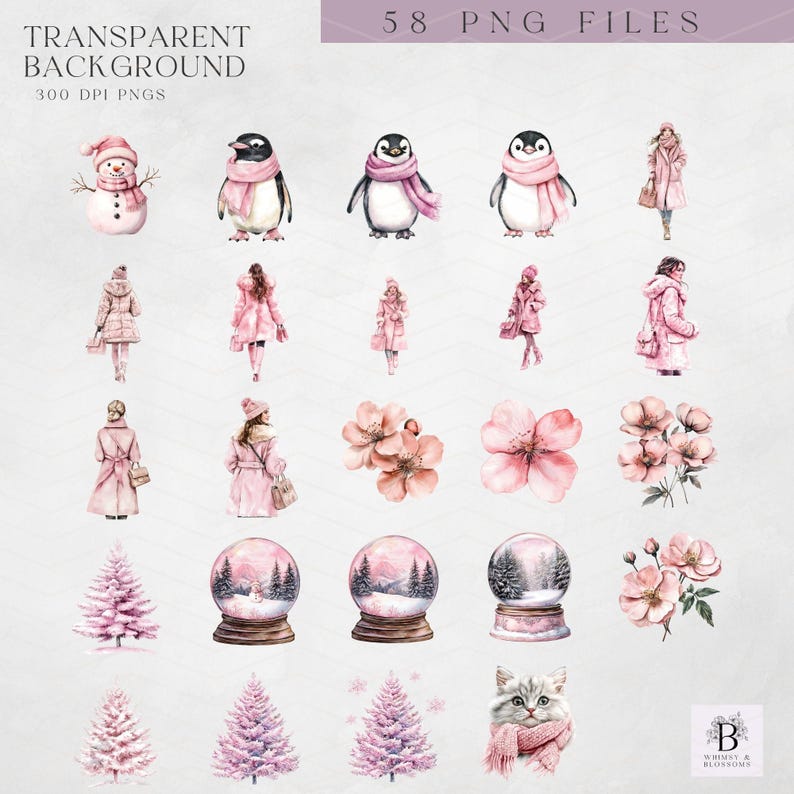 Pink Winter in Paris Clipart - Winter Graphics PNG - Elegant Paris ...