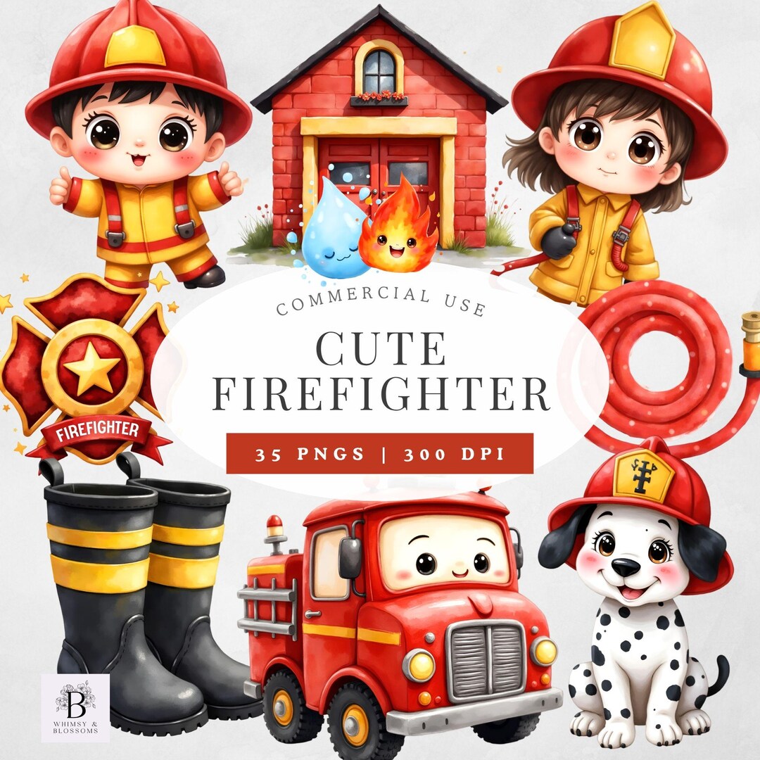 Firefighter Clipart | Cute Fire Truck PNG | Kids Firefighter PNG | Fire ...