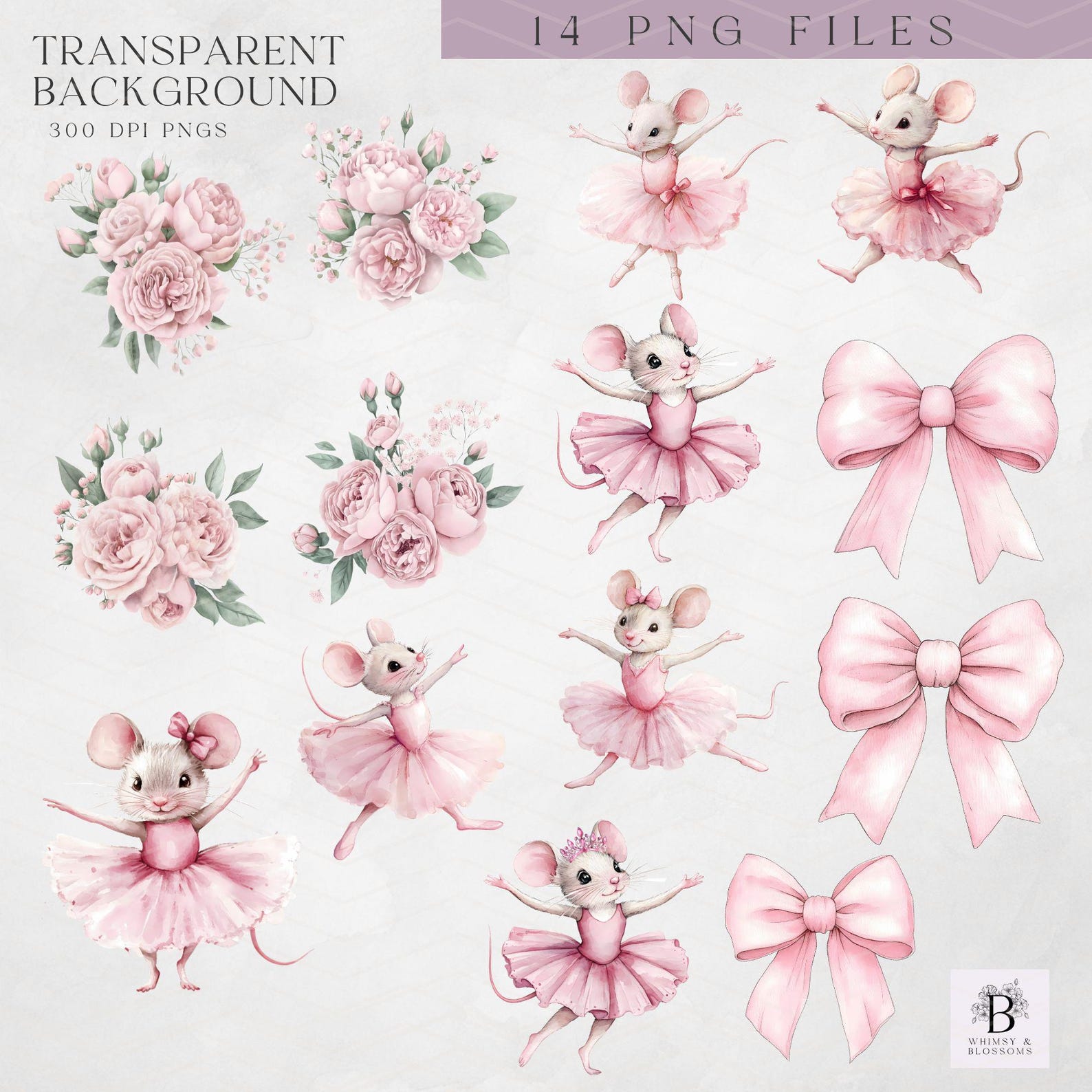 Pink Ballet Mouse Clipart - Ballerina Mouse PNG - Watercolor Ballet ...