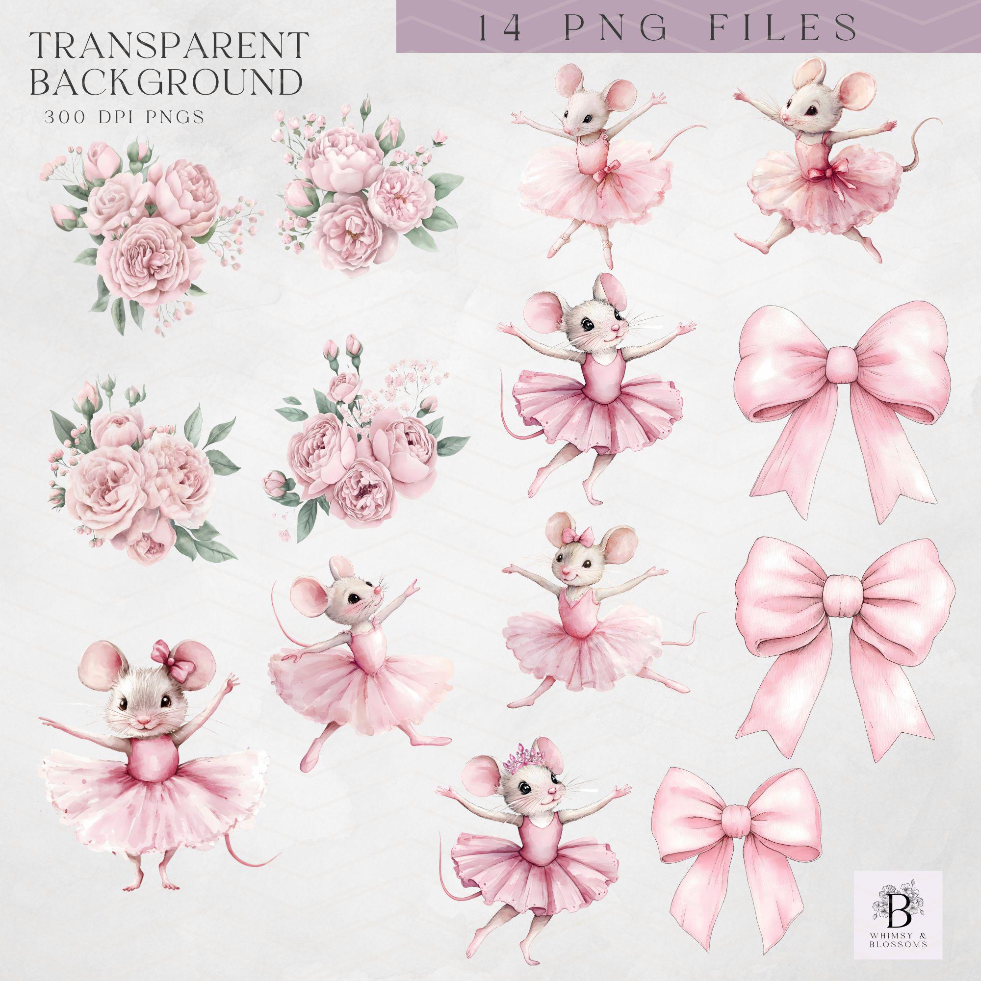 Pink Ballet Mouse Clipart - Ballerina Mouse PNG - Watercolor Ballet ...
