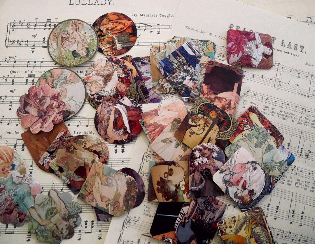 10 Alphonse Mucha Art Nouveau Vinyl Stickers, Female Art, Scrapbook ...