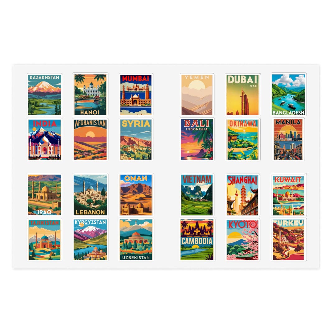 Asia Travel Destination Sticker Sheets - Italy, Spain, France Stickers ...