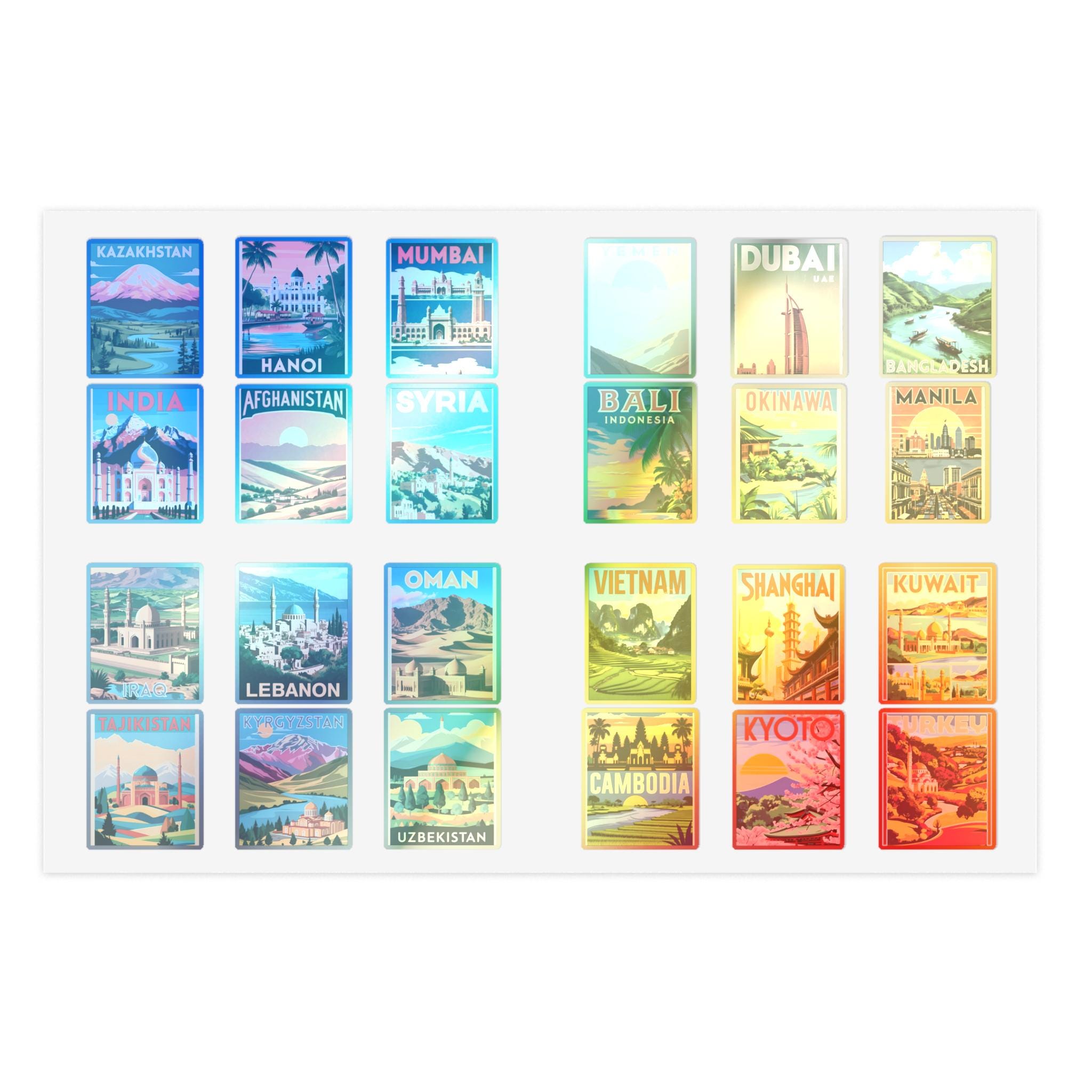 Asia Travel Destination Sticker Sheets - Italy, Spain, France Stickers ...