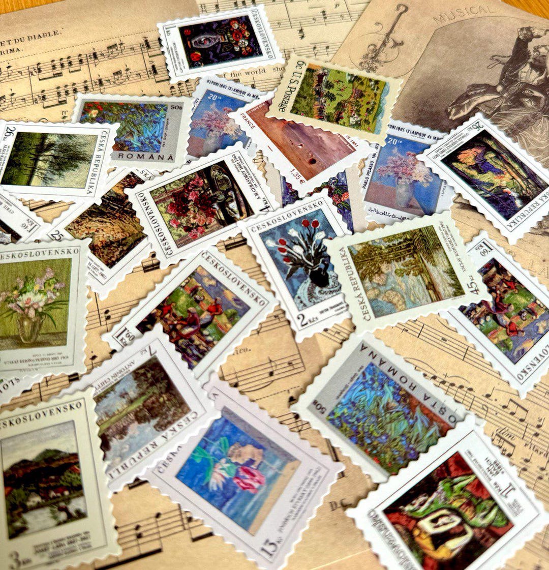Vintage Floral Nature Art Postage Stamp Travel Destination Sticker Pack ...