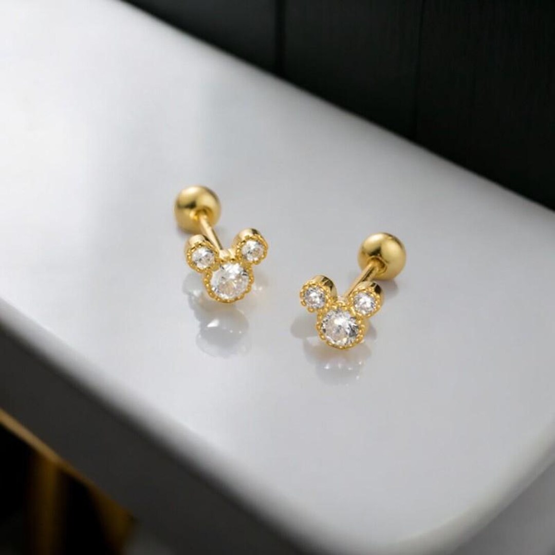 Screw Mouse Earrings, 925 Sterling Silver/ Screw Earrings for Girls ...