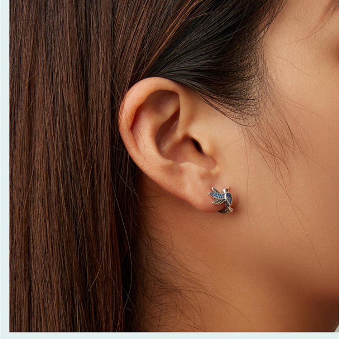 Aquamarine Hummingbird Earrings Hoop/ 925 Sterling Silver/ Bird Lover ...