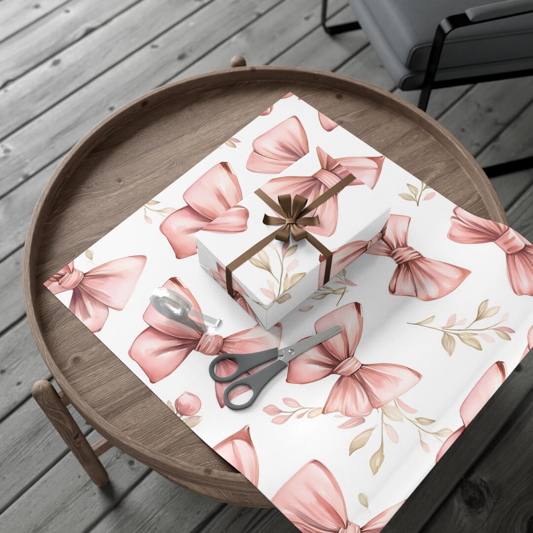 Wrapping Paper, Dainty Pink Bows Gift Wrap for Birthday, Wedding ...
