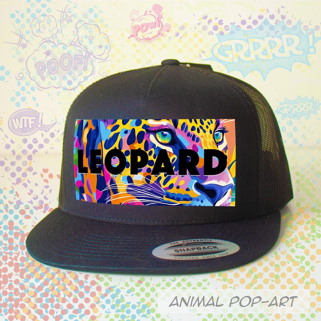 Leopard Trucker Hat Pop Art High Quality Mesh Trucker Cap Flat Visor ...
