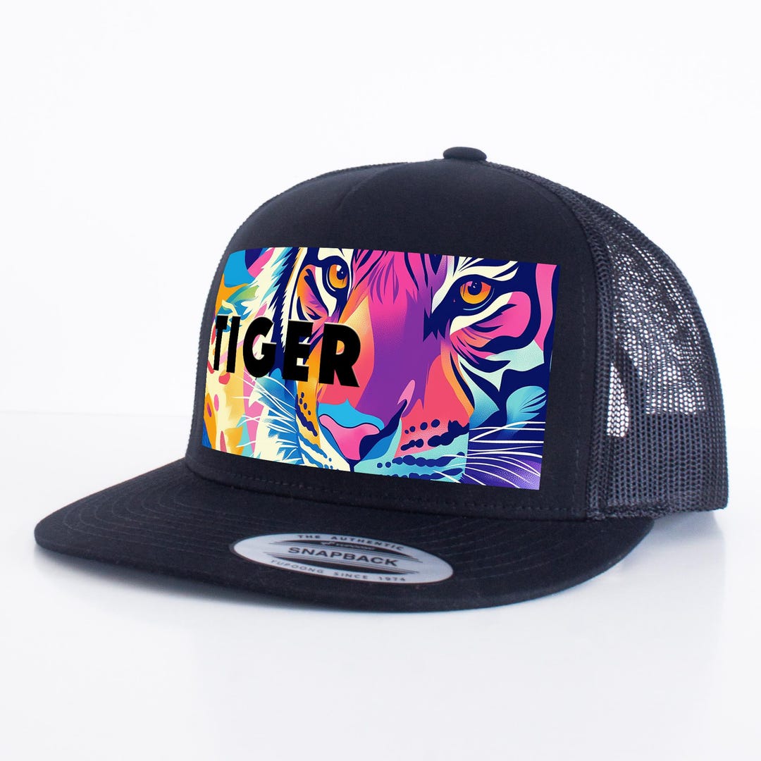 Tiger Cap - Graphic Tiger Trucker Hat With Flat Brim, Mesh and ...