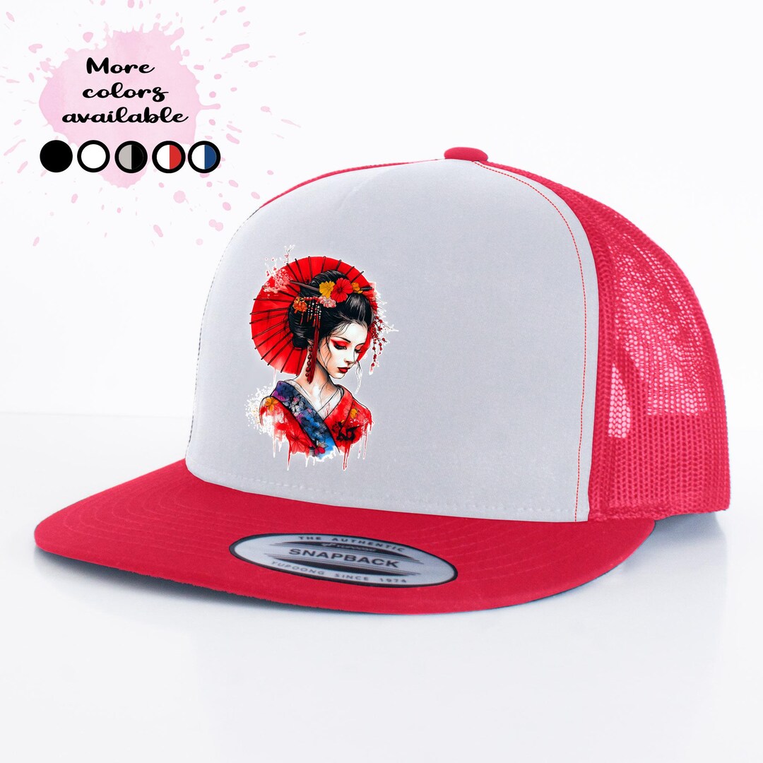 Geisha Tattoo Snapback Hat | Japanese Art Flat‑bill Trucker Cap ...