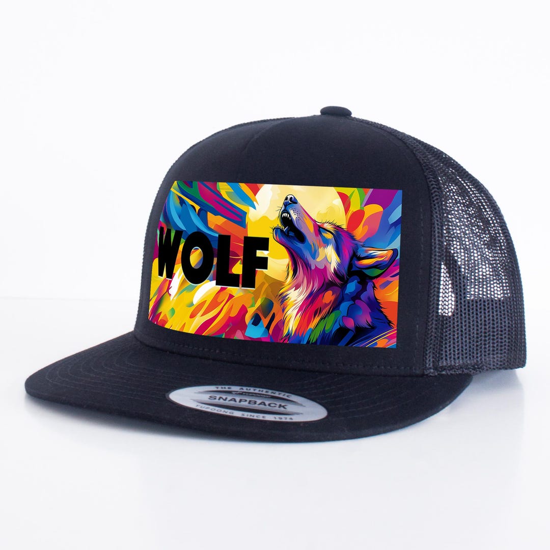 Howling Wolf Hat - Flat Brim and Snapback Trucker Cap for Men and Women ...