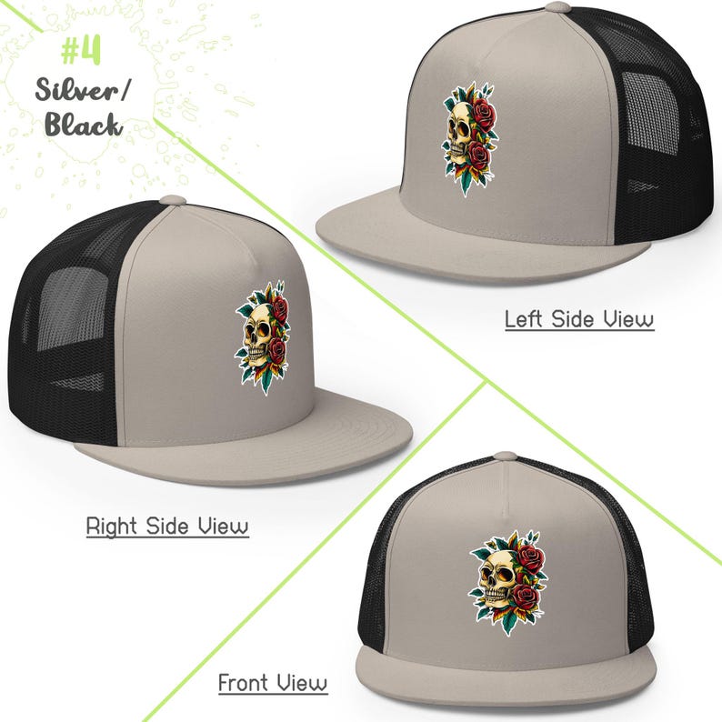 Skull & Roses Trucker Cap | Sailor Jerry Tattoo Style Snapback Hat ...