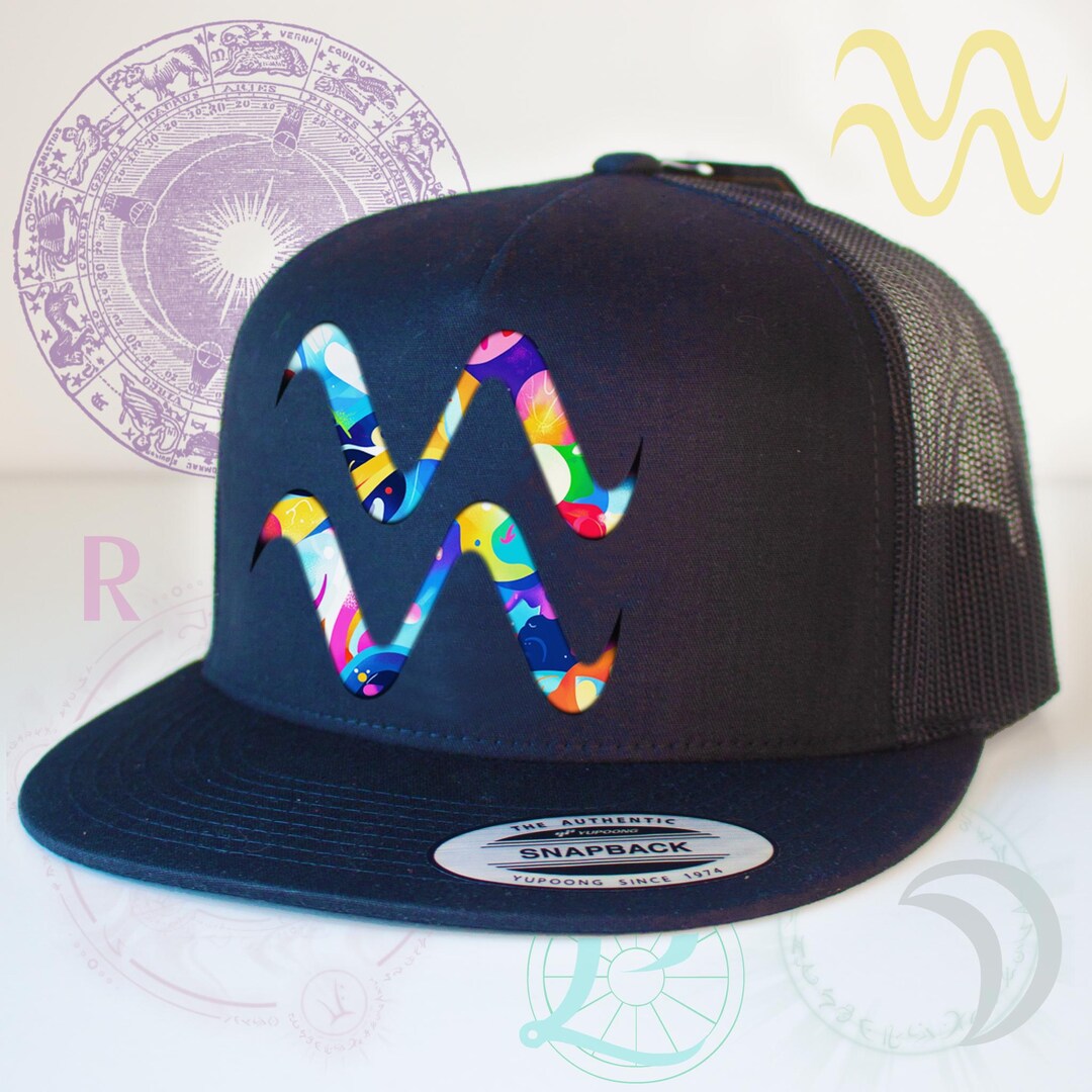 Aquarius Trucker Hat Zodiac Sign Mesh Trucker Cap Flat Visor High ...