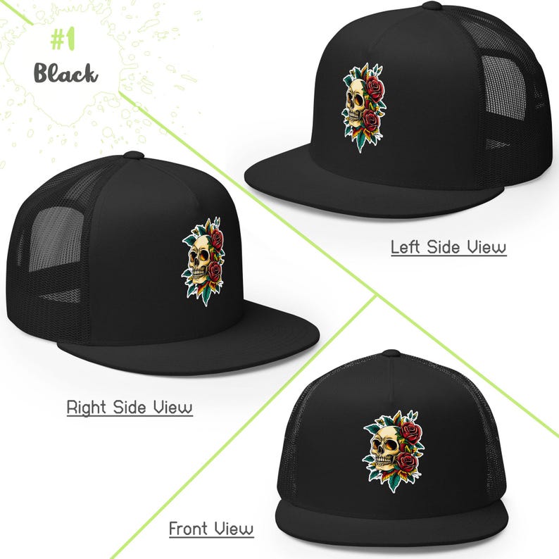 Skull & Roses Trucker Cap | Sailor Jerry Tattoo Style Snapback Hat ...