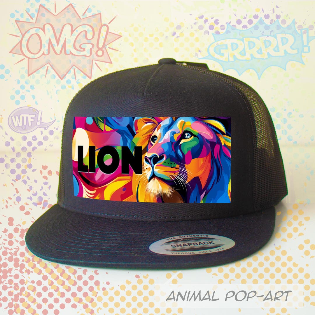 Lion Trucker Hat Pop Art High Quality Mesh Trucker Cap Flat Visor High ...