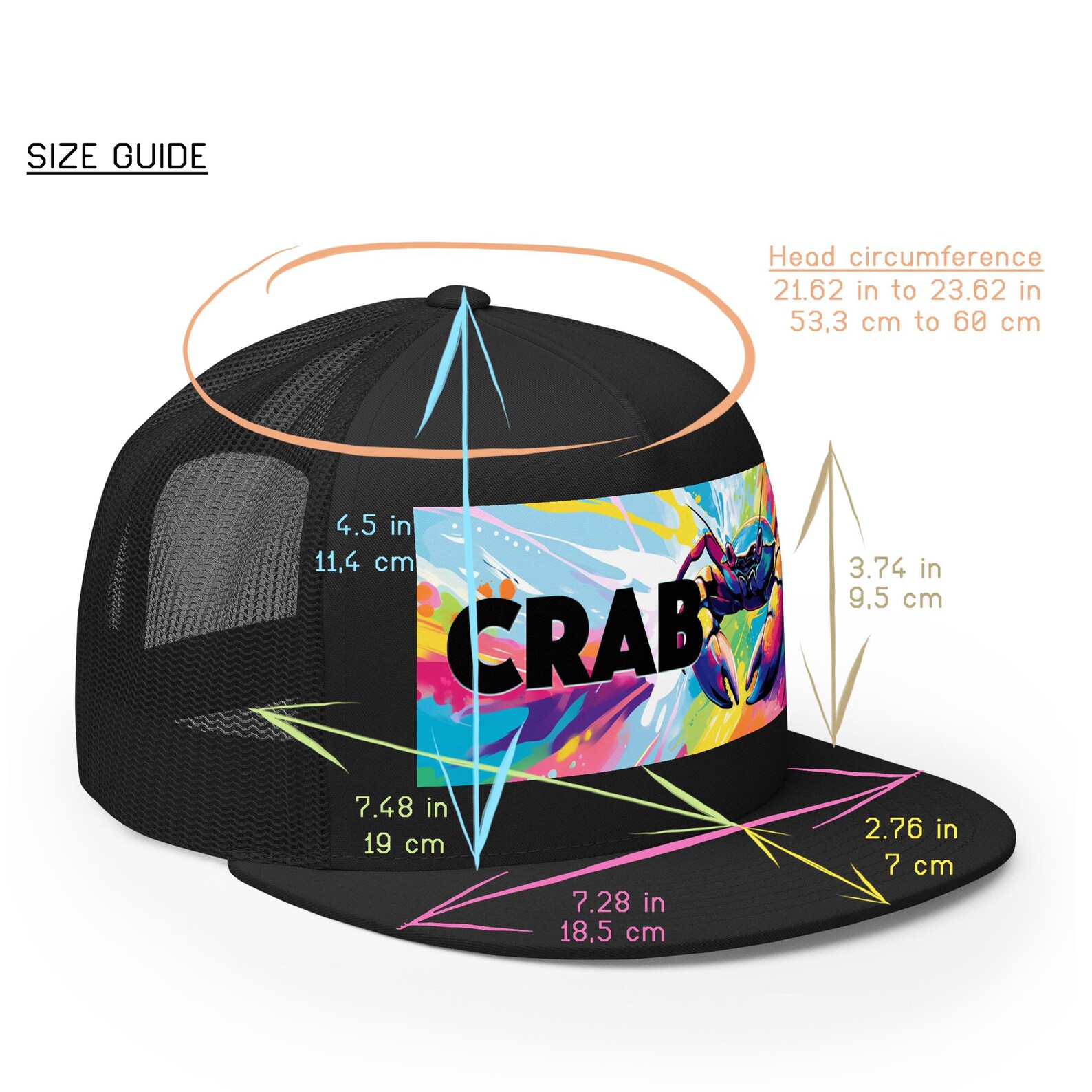 Crab Trucker Hat Pop Art High Quality Mesh Trucker Cap Flat Visor High ...