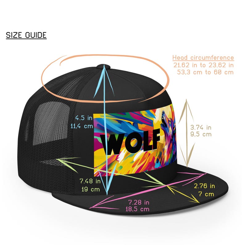 Howling Wolf Hat - Flat Brim and Snapback Trucker Cap for Men and Women ...