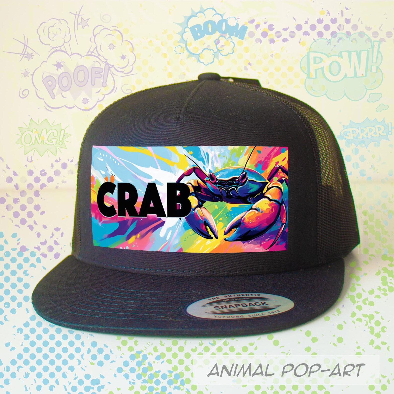 Crab Trucker Hat Pop Art High Quality Mesh Trucker Cap Flat Visor High ...
