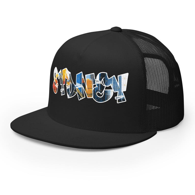 Sydney City Graffiti Trucker Cap Flat Bill Hat High Profile Snapback ...