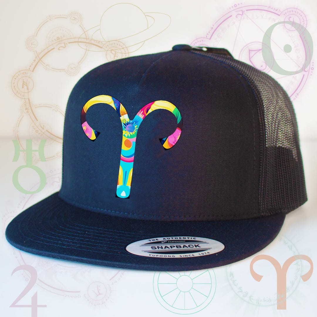 Aries Trucker Hat Zodiac Sign Mesh Trucker Cap Flat Visor High Profile ...