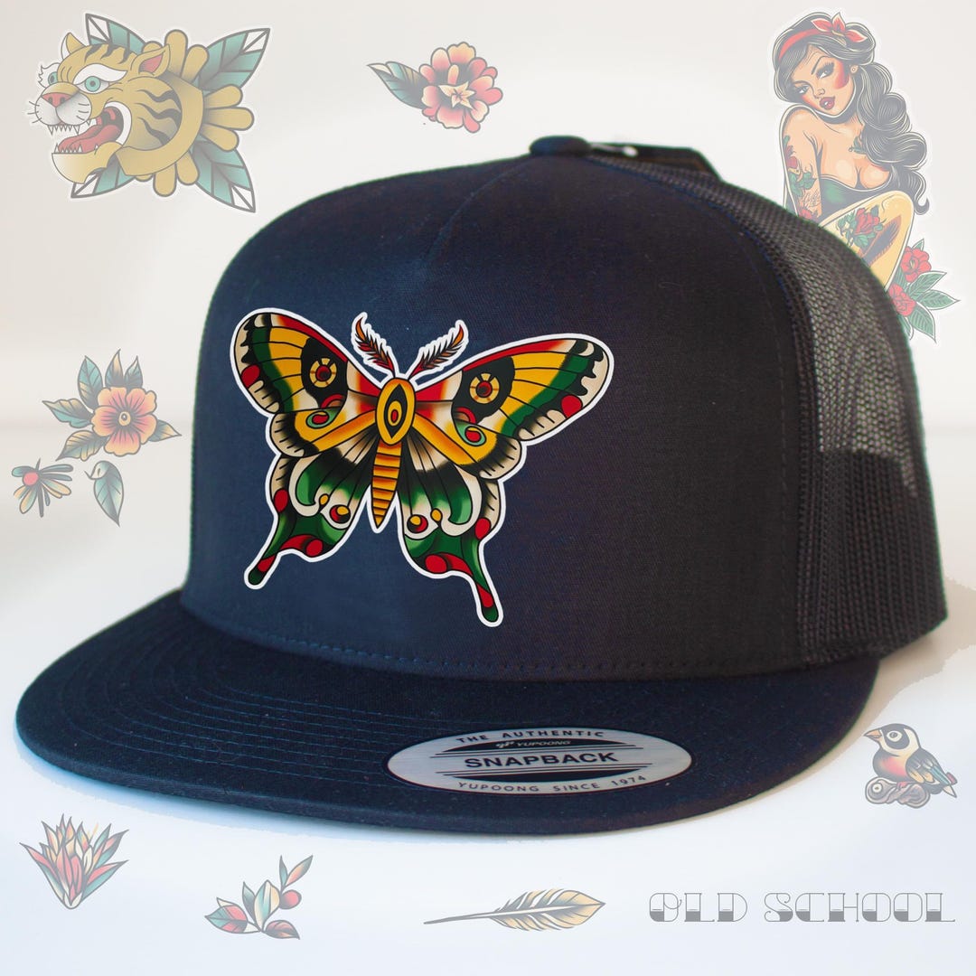 Moth Tattoo Trucker Hat Old School Mesh Trucker Cap Flat Visor High ...